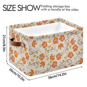 Kigai 2 Pack Fabric Storage Box Floral Coral Storage Baskets with Handles Collapsible Canvas Baskets for Toy Closet Shelf Organizer