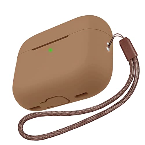 Benbenjaytek AirPods Pro 2 Case, AirPods Pro 2nd Generation[2022] Protective Shockproof Soft Silicone Headphone Cover with Hand Strap, Support Wireless Charging [Front LED Visible] Brown