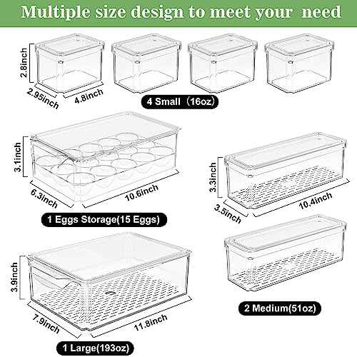 8 Pack Fridge Organizer with Egg Holder, Stackable Refrigerator Organizer Bins with Lids, Fruit Storage Containers for Fridge, BPA-Free Fridge Organizers and Storage Clear for Fruits, Vegetable, Food