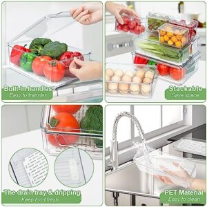 8 Pack Fridge Organizer with Egg Holder, Stackable Refrigerator Organizer Bins with Lids, Fruit Storage Containers for Fridge, BPA-Free Fridge Organizers and Storage Clear for Fruits, Vegetable, Food