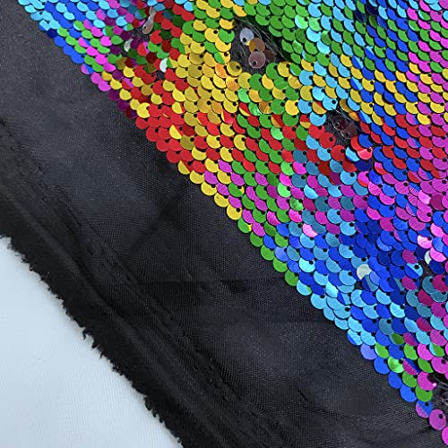 Reversible Sequin Fabric by The Yard Rainbow to Silver Flip Up Sequins Rainbow Two Tone Changing Color Fabric Glitter Fabric for Sewing Rainbow Mermaid Fabric