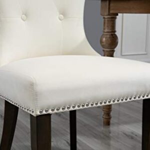 LZ LEISURE ZONE Dining Chairs Set of 6, Cream Upholstered Accent Chair Button Tufted Armless Chair with Nailhead Trim and Back Ring Pull