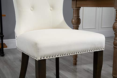 LZ LEISURE ZONE Dining Chairs Set of 6, Cream Upholstered Accent Chair Button Tufted Armless Chair with Nailhead Trim and Back Ring Pull