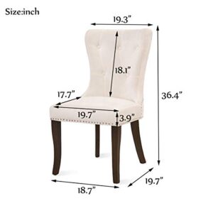 LZ LEISURE ZONE Dining Chairs Set of 6, Cream Upholstered Accent Chair Button Tufted Armless Chair with Nailhead Trim and Back Ring Pull