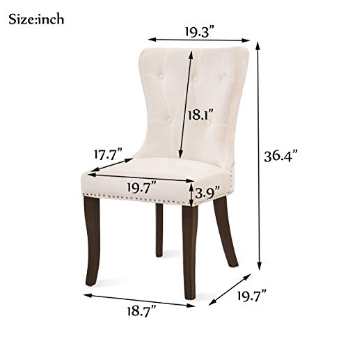 LZ LEISURE ZONE Dining Chairs Set of 6, Cream Upholstered Accent Chair Button Tufted Armless Chair with Nailhead Trim and Back Ring Pull