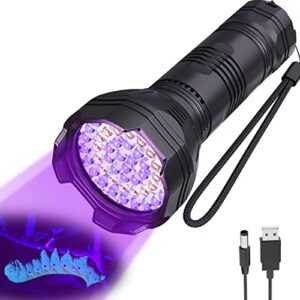 uv flashlights 51 led 365-395nm black light flashlite, rechargeable blacklight for pet urine detection,resin curing,dry stains,bed bug,scorpion, dog/cat urine detector light match with odor eliminator