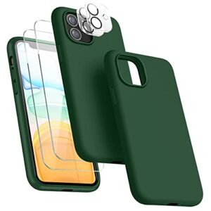 jtwie [5 in 1 for iphone 11 case 6.1 inch, with 2 pack screen protector + 2 pack camera lens protector, liquid silicone slim shockproof protective phone case [microfiber lining]… (alpine green)