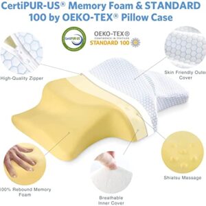 Sufuhom CertiPUR-US Contour Memory Foam Pillow, Cervical Neck Support Pillows for Head Neck Pain Relief, Ergonomic Sleeping Orthopedic Pillow for Side, Back, Stomach Sleepers, Standard 100 by Oeko-TEX