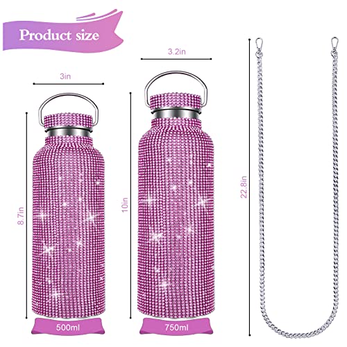 Diamond Water Bottle, Bling Diamond Vacuum Flask, Sparkling Diamond Water Bottle, High-Grade Stainless Steel Rhinestone Vacuum Flask, Leak-Proof Vacuum Flask With Chain (Pink, 500ML)