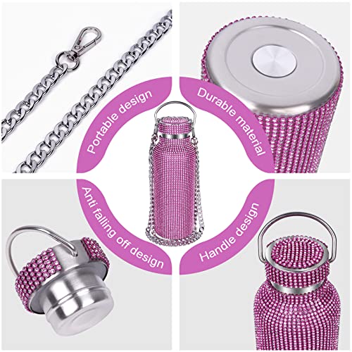 Diamond Water Bottle, Bling Diamond Vacuum Flask, Sparkling Diamond Water Bottle, High-Grade Stainless Steel Rhinestone Vacuum Flask, Leak-Proof Vacuum Flask With Chain (Pink, 750ML)