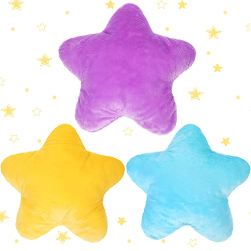 3 Pack Star Shaped Plush Pillow Stuffed Cushion Decorative Throw Pillow Star Pillow Aesthetic Fun Star Shaped Pillow Blue Violet Yellow Star Pillow for Bedroom Room Bed 15.75 x 15.75 Inch (Solid)