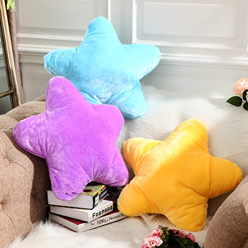 3 Pack Star Shaped Plush Pillow Stuffed Cushion Decorative Throw Pillow Star Pillow Aesthetic Fun Star Shaped Pillow Blue Violet Yellow Star Pillow for Bedroom Room Bed 15.75 x 15.75 Inch (Solid)