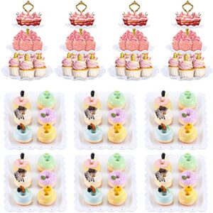 10 pieces cupcake stand set 4 pcs 3 tier cake stands cupcake tower display holder cup cake tree tower and 6 pcs appetizer dessert trays table set for wedding birthday baby shower tea party decorations