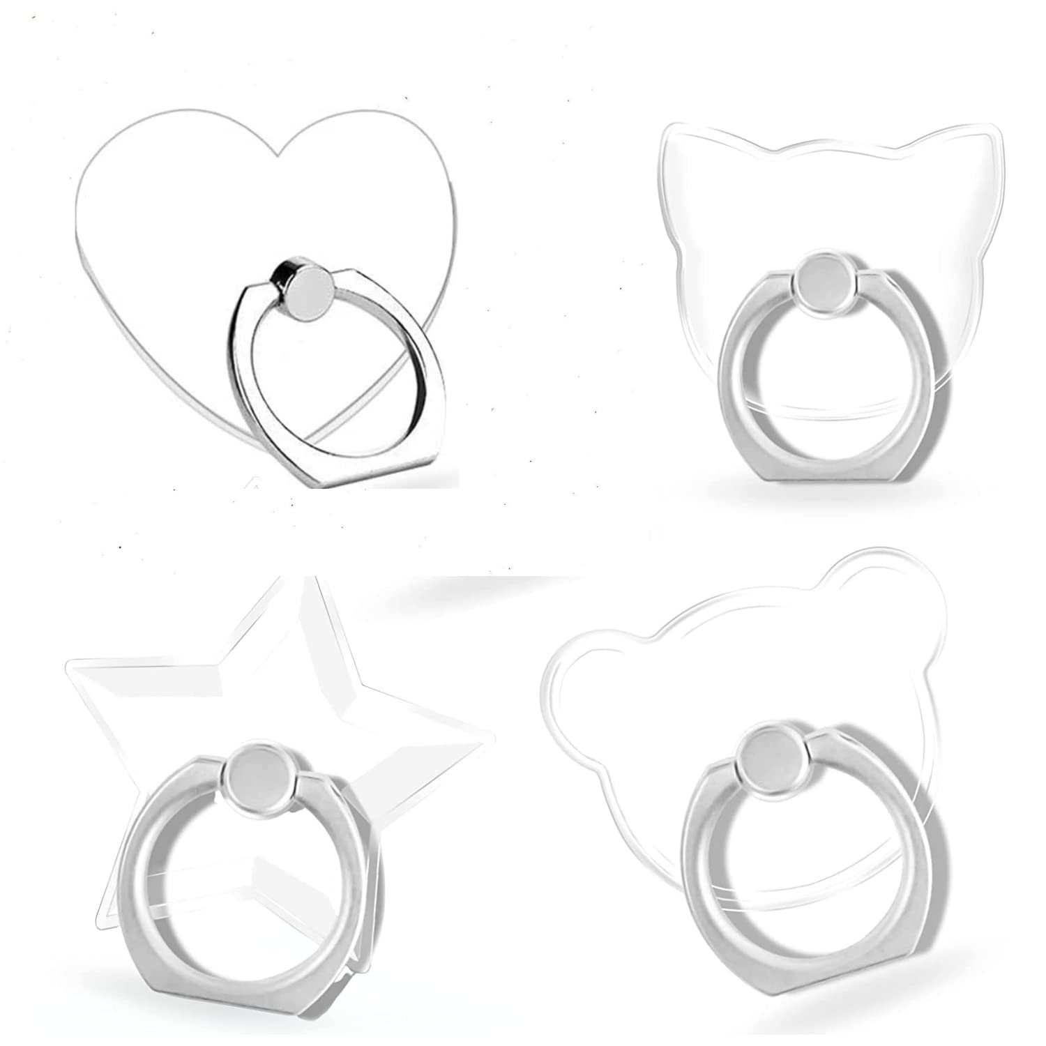 4 PCS Cell Phone Ring Holder Clear - Universal Transparent Cellphone Ring Holder Finger Kickstand 360 Rotation for All Smartphones