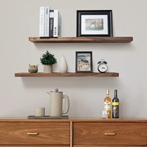 Axeman Floating Shelves 36 Inch, Solid Walnut Wooden Wall Shelves with Groove Set of 2, Natural Wood Floating Shelves with Lip for Home Decor, Living Room, Bedroom Kitchen