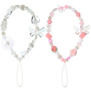 leifide 2 pcs phone charms strap beaded phone strap pink cute phone charms aesthetic love phone lanyard wrist strap beaded phone keychain charm for women girl gifts (heart)