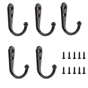 caylingdee 5 pcs black wall mounted coat hooks bath towel hooks door hook hanger clothes hooks with screws for towel key robe coats scarf bag cap farmhouse retro diy