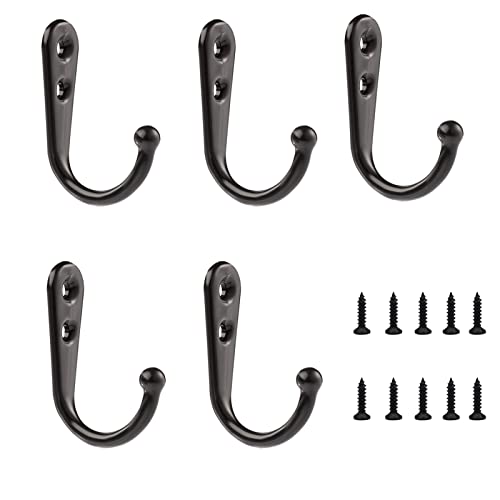 Caylingdee 5 PCS Black Wall Mounted Coat Hooks Bath Towel Hooks Door Hook Hanger Clothes Hooks with Screws for Towel Key Robe Coats Scarf Bag Cap Farmhouse Retro DIY