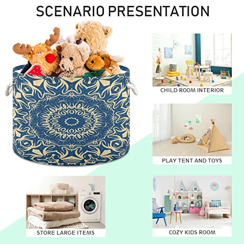 Kigai Floral Mandala Pattern Cotton Rope Basket Large Collapsible Baby Laundry Basket Blanket Basket Kid's Toy Storage Basket Organizer for Nursery Bedroom Home Decor