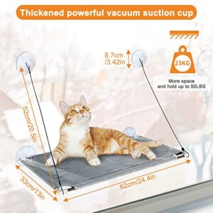 Cat Window Perch Large Hammock Bed for Indoor Cats 24.4 * 13” Cat Window Sill Seat Shelf Box with Strong Suction Cup Sturdy Cat Sunbathing Ledge Inside Easy to Assemble Holding 50 LBS