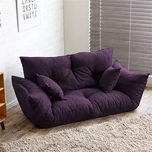 JHKZUDG Multi-Functional 5-Position Foldable Lazy Sofa Sleeper Bed,Adjustable Floor Sofa Couch with 2 Pillows, Cotton Linen Floor Seating Sofa, for Reading Gaming,Purple