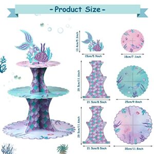 Kritkin 2 Pieces Mermaid Cupcake Stand 3 Tier Mermaid Tail Cupcake Holder Mermaid Theme Dessert Stand for Under the Sea Mermaid Birthday Party Decorations Supplies Favors