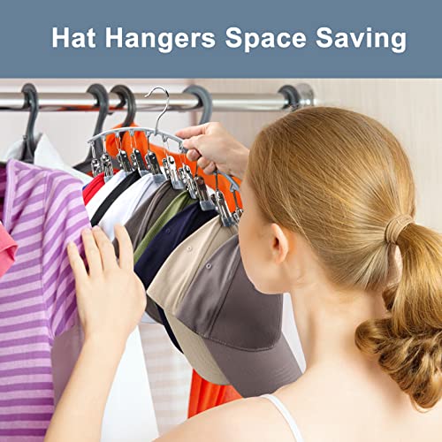 Yecuip Hat Hangers for Closet, Metal Hat Organizer Racks for Baseball Caps 2 Pack Door Hat Racks for Baseball Caps with 10 Large Clips, Baseball Hat Holder for Closet Storage, Fits All Caps-Grey