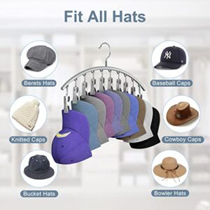 Yecuip Hat Hangers for Closet, Metal Hat Organizer Racks for Baseball Caps 2 Pack Door Hat Racks for Baseball Caps with 10 Large Clips, Baseball Hat Holder for Closet Storage, Fits All Caps-Grey