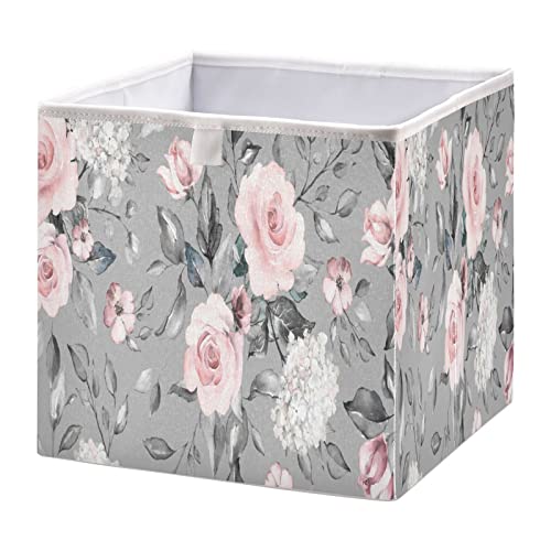 Kigai Rectangular Storage Bin Floral Flower Print Foldable Storage Basket Toy Storage Box for Home Organizing Shelf Closet Bins, 15.8 x 10.6 x 7-Inch