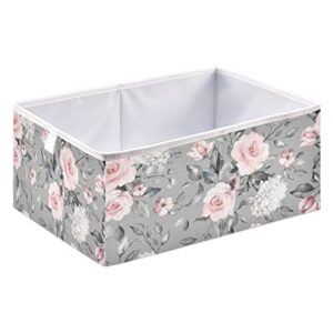 Kigai Rectangular Storage Bin Floral Flower Print Foldable Storage Basket Toy Storage Box for Home Organizing Shelf Closet Bins, 15.8 x 10.6 x 7-Inch