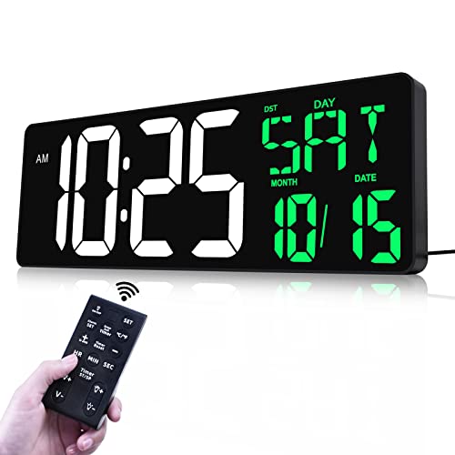 TXL Digital Wall Clock Large Display Auto DST, 16.5" LED Large Digital Clock with Date&Temperature, Digital Timer Clock with Remote Control, Big Wall Mounted Clock, Adjustable Brightness Alarm Clock