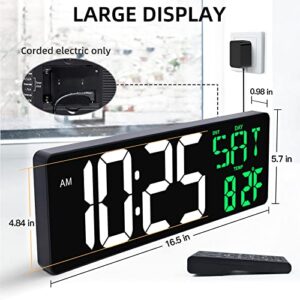 TXL Digital Wall Clock Large Display Auto DST, 16.5" LED Large Digital Clock with Date&Temperature, Digital Timer Clock with Remote Control, Big Wall Mounted Clock, Adjustable Brightness Alarm Clock