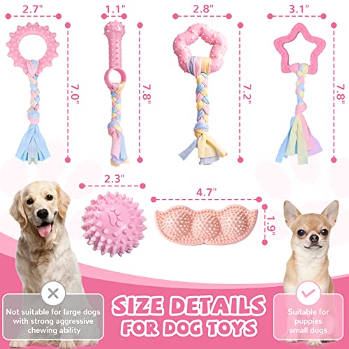 ABRRLO Puppy Toys 6 Pack Puppy Chew Toys for Teething Small Breed Dog Toys for Small Puppies Cute Pink Small Dog Chew Toys Soft Rubber Durable Puppy Teething Toys Interactive Pet Dog Toys Set