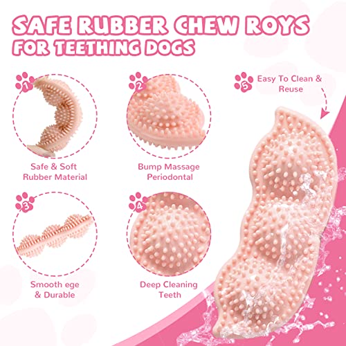 ABRRLO Puppy Toys 6 Pack Puppy Chew Toys for Teething Small Breed Dog Toys for Small Puppies Cute Pink Small Dog Chew Toys Soft Rubber Durable Puppy Teething Toys Interactive Pet Dog Toys Set