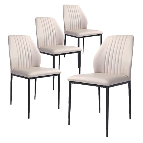 HIPIHOM Set of 4 Dining Chairs,Modern Kitchen & Dining Room Chairs,Armless Upholstered Dining Chairs in Faux Leather Cushion Seat and Sturdy Metal Legs,Beige