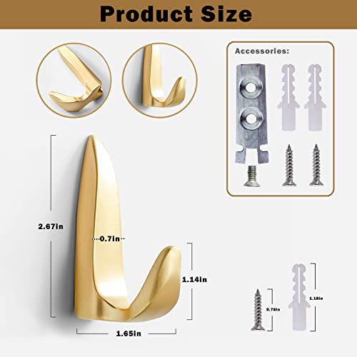 FYMF-HOME Gold Coat Hooks Wall Hook 4 Pack Hooks for Hanging Heavy Duty Wall Mounted Brushed Gold Towel Hooks for Bathroom Wall Kitchen Garage Entryway Home Hotel