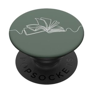 minimal book line art for bookworm on sage green popsockets standard popgrip