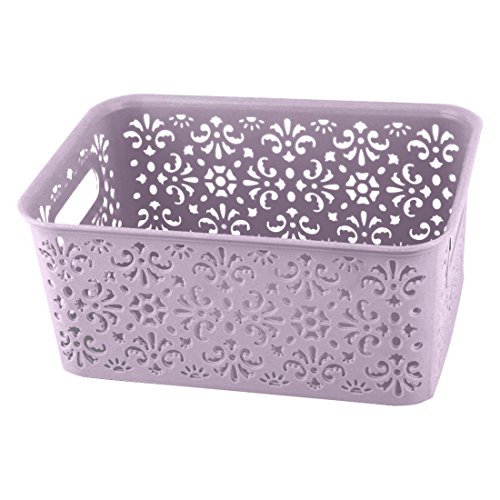 Qtqgoitem Plastic Flower Pattern Home Desktop Storage Box Organizer Basket Light Purple (Model: c4f f8c ba2 bae 02e)