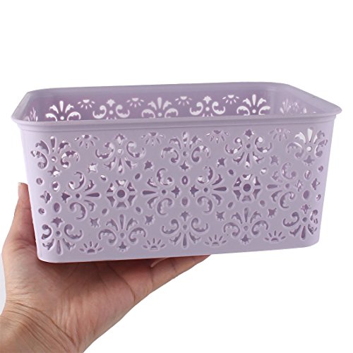 Qtqgoitem Plastic Flower Pattern Home Desktop Storage Box Organizer Basket Light Purple (Model: c4f f8c ba2 bae 02e)