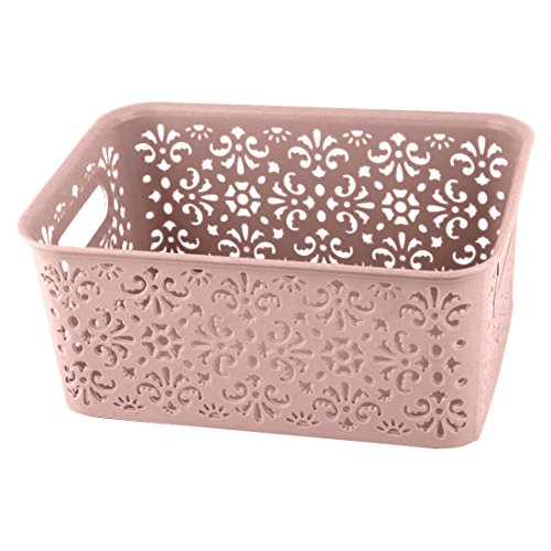 Qtqgoitem Plastic Flower Pattern Household Desktop Storage Box Organizer Basket Light Pink (Model: f56 7d4 3f3 a94 1c1)