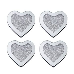 4 pcs glass crystal coaster,diamond mirror coaster,silver luxury cup mat,desktop advanced decoration (heart 4x4in)