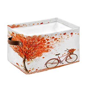 Large Capacity Storage Bins Hand Drawn Maple Tree Bicycle Pattern Storage Cubes, Collapsible Storage Baskets for Organizing for Bedroom Living Room Shelves Home 15x11x9.5 In