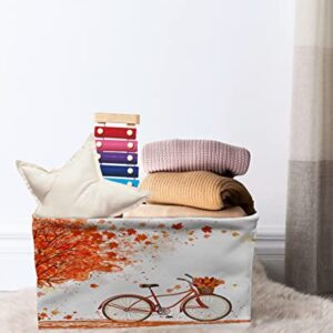 Large Capacity Storage Bins Hand Drawn Maple Tree Bicycle Pattern Storage Cubes, Collapsible Storage Baskets for Organizing for Bedroom Living Room Shelves Home 15x11x9.5 In