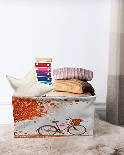 Large Capacity Storage Bins Hand Drawn Maple Tree Bicycle Pattern Storage Cubes, Collapsible Storage Baskets for Organizing for Bedroom Living Room Shelves Home 15x11x9.5 In