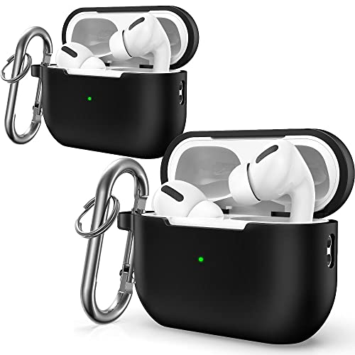 2 Packs - Spacen for Airpods Pro 2 Case 2022, Black Soft Silicone Skin Cover Premium Full Protective Case with Keychain for New Apple Airpods Pro 2 Case