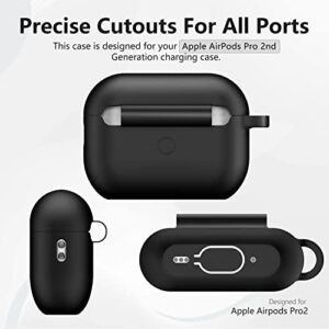 2 Packs - Spacen for Airpods Pro 2 Case 2022, Black Soft Silicone Skin Cover Premium Full Protective Case with Keychain for New Apple Airpods Pro 2 Case