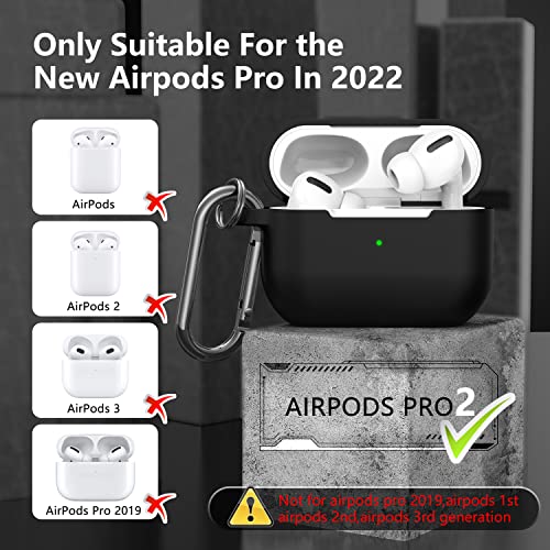 2 Packs - Spacen for Airpods Pro 2 Case 2022, Black Soft Silicone Skin Cover Premium Full Protective Case with Keychain for New Apple Airpods Pro 2 Case