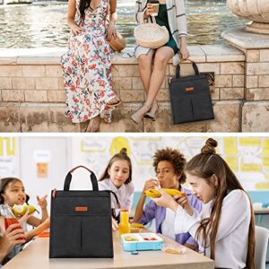 Lacdo Lunch Bag for Women Men Insulated Lunch Tote Bags Waterproof Reusable Lunch Box Soft Cooler with Pockets for Work Travel Picnic, Black