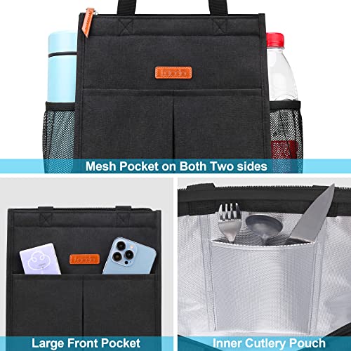 Lacdo Lunch Bag for Women Men Insulated Lunch Tote Bags Waterproof Reusable Lunch Box Soft Cooler with Pockets for Work Travel Picnic, Black