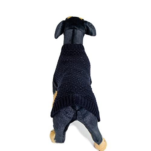 Ganfanren Reflective Knitted Dogs Sweater Winter Pet Pullover Coat Clothing (Small, Navy)